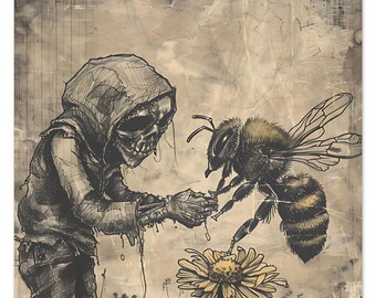Fuzzy Fantasy Bee on Purple Bloom Poster With Hanger Premium Matte ...