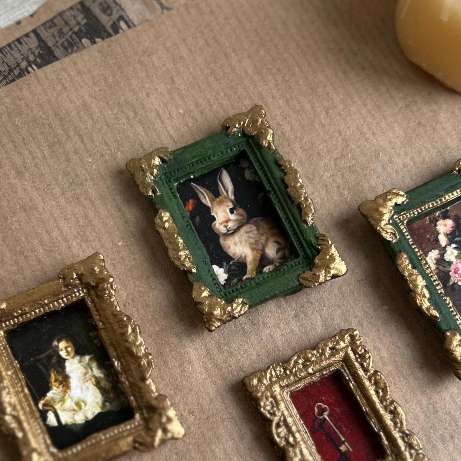 Handmade Mini Plaster Frame Print, Vintage Dollhouse Art (3x4, 4x5cm ...