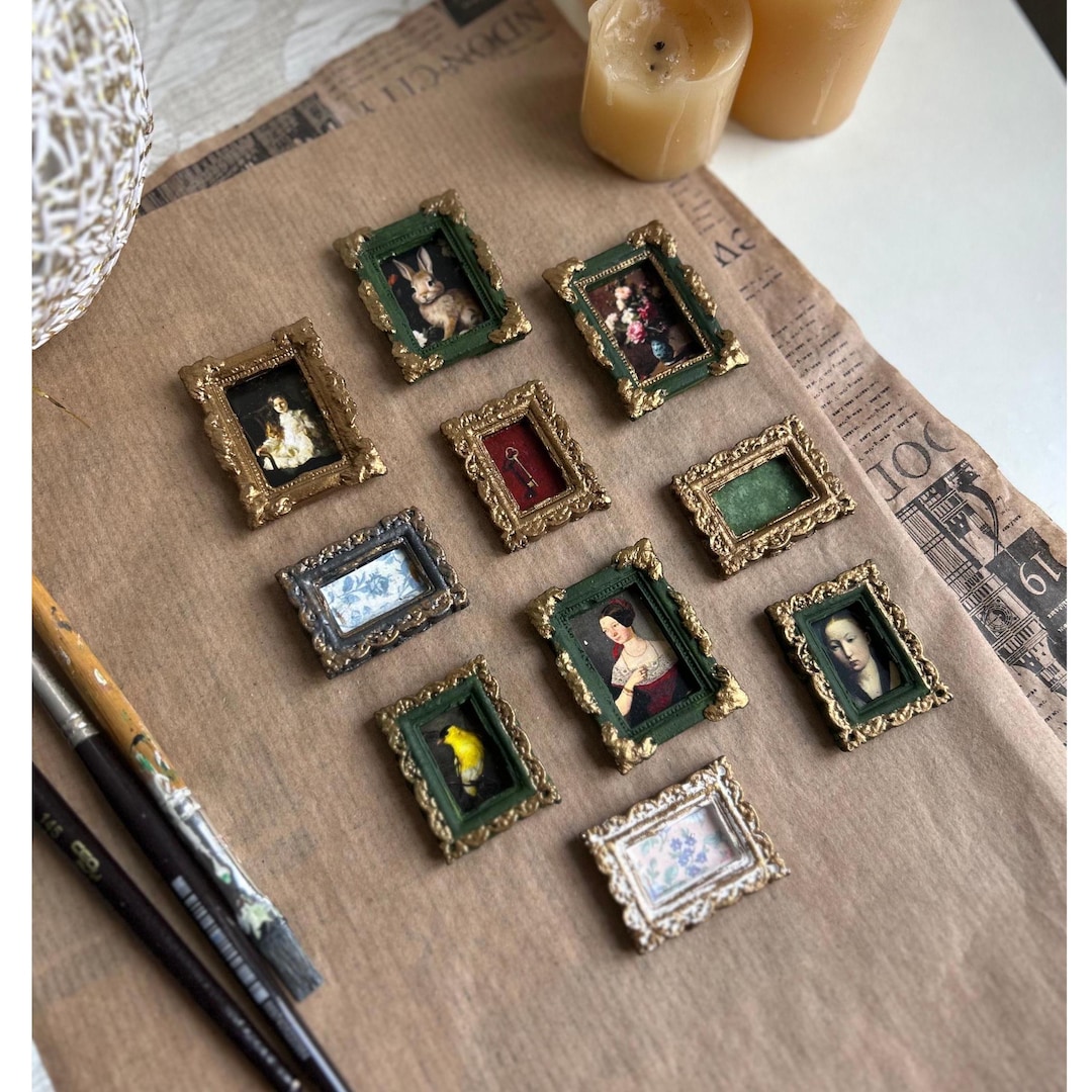 Handmade Mini Plaster Frame Print, Vintage Dollhouse Art (3x4, 4x5cm ...
