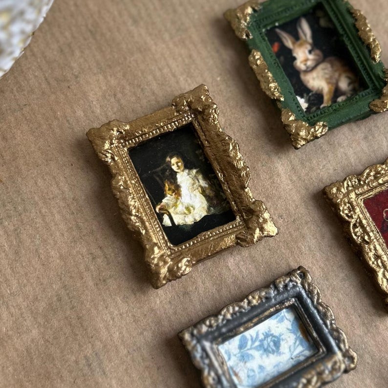 Mini Vintage Frame & Print / Antique Handmade Miniature Framed Art ...