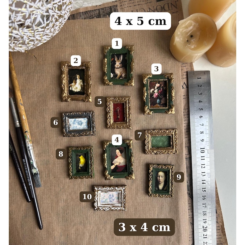 Mini Vintage Frame & Print / Antique Handmade Miniature Framed Art ...