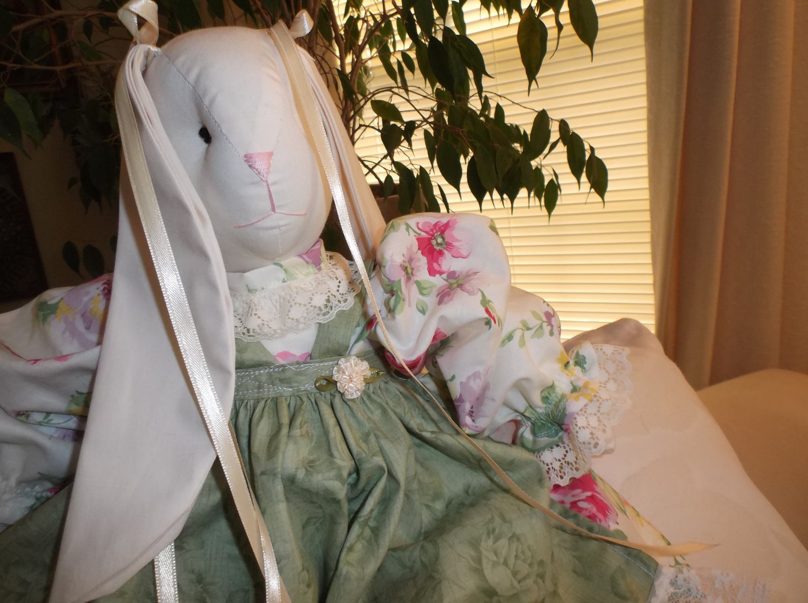 Stuffed Bunny Rabbit in Glenda's Rose Garden Rose With - Etsy