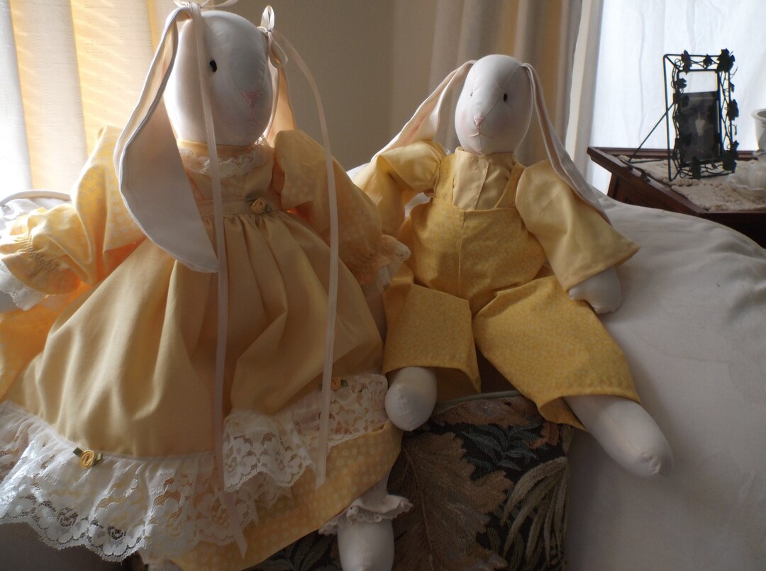 Handmade Stuffed Bunny Rabbit , Boy & Girl in Matching Clothes in ...
