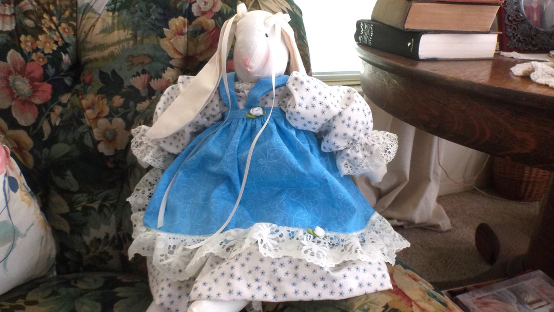 Beautiful Blue Dressed Stuffed Bunny..made in America - Etsy