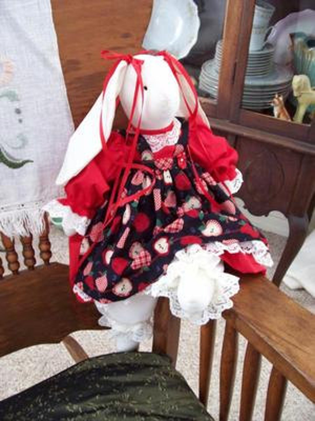 1 Handmade Stuffed Bunny Rabbit Red , With Apples on Her Pinafore - Etsy