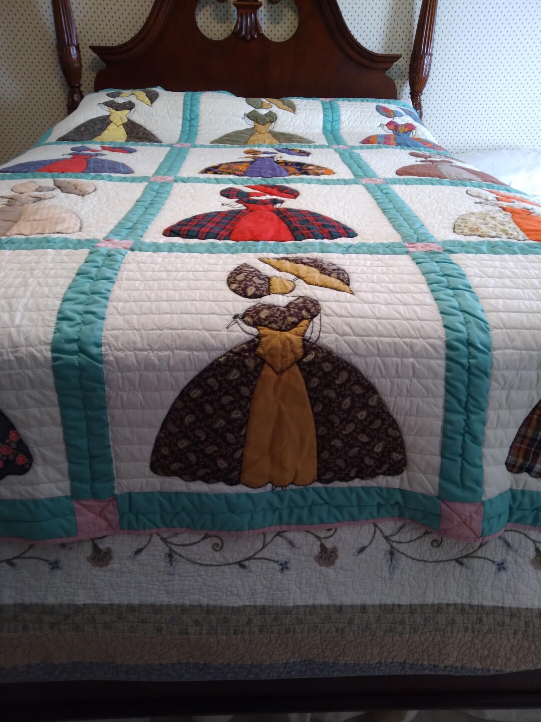 Handmade Colonial Ladies Quilt, Hand Appliqued,hand Embroidered, Hand ...