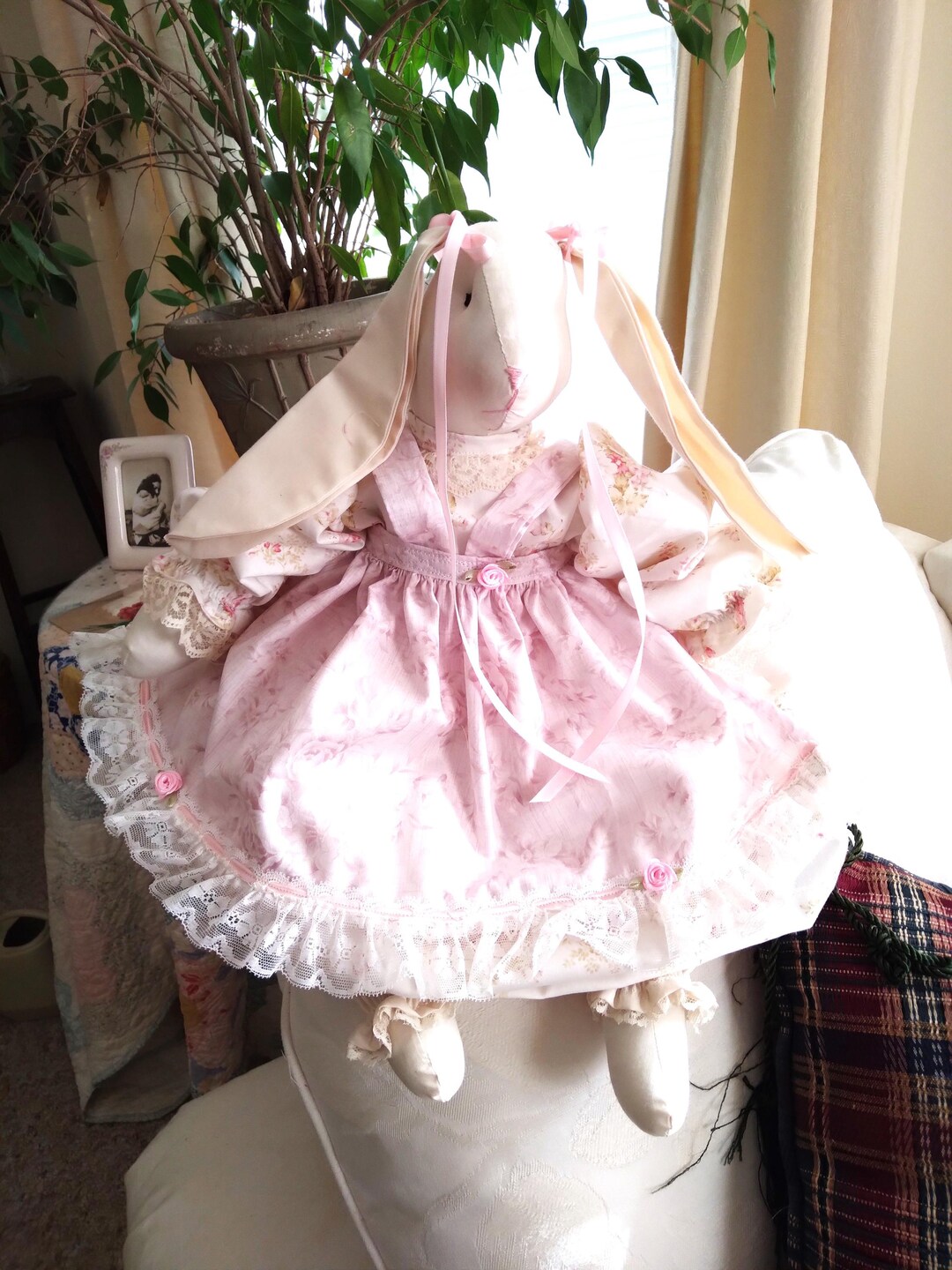 1 Stuffed Bunny Rabbit Made With Beautiful Soft Rose Fabric and ...