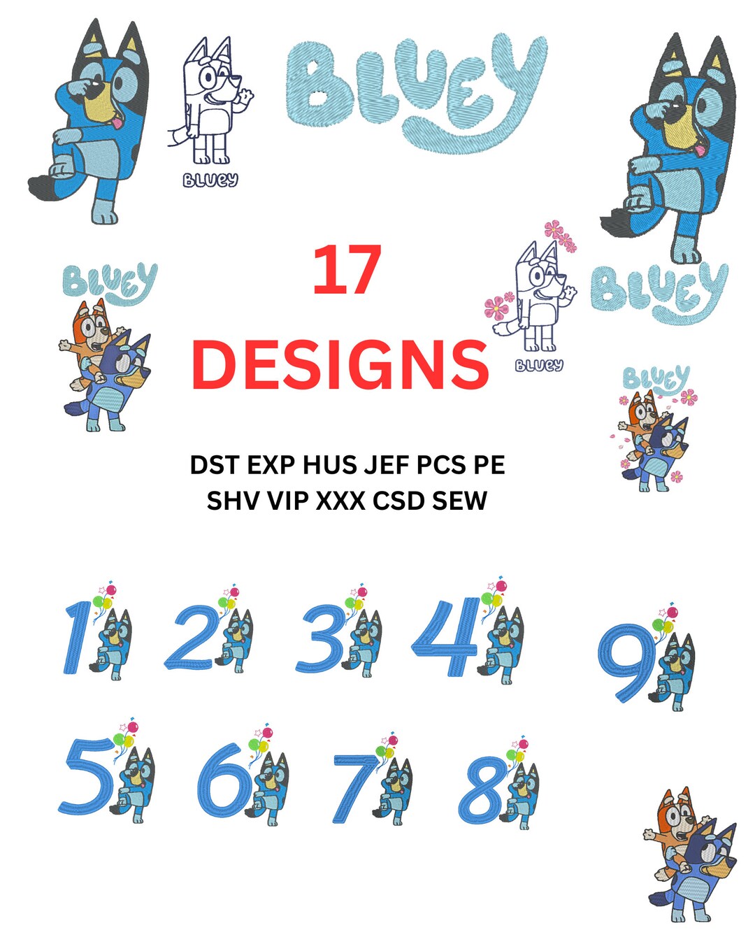 Set Bundle Blue With Bingo Happy Flowers Cartoon Machine Embroidery ...