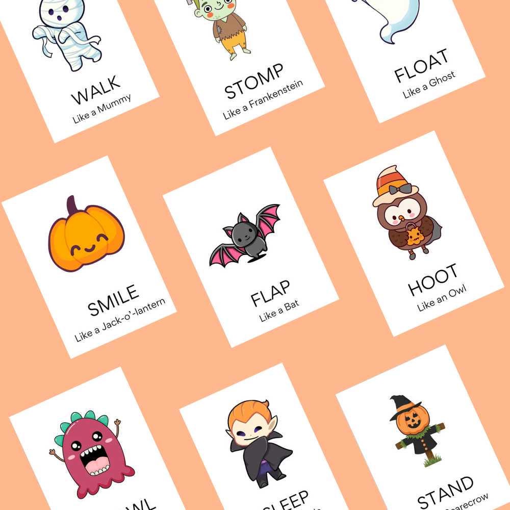 Halloween Movement Cards for Kids, Fall Activity Bundle, Halloween ...