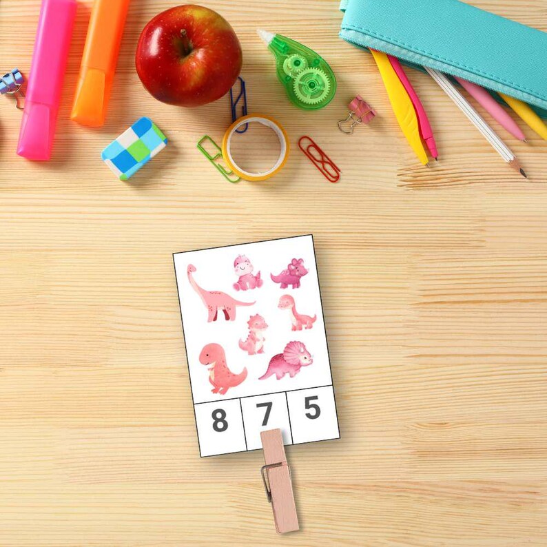 Dinosaur Count and Clip Cards, Printable Dino Clip Card, Number ...