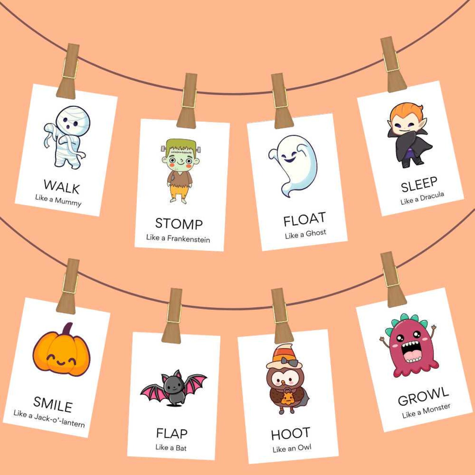 Halloween Movement Cards for Kids, Fall Activity Bundle, Halloween ...