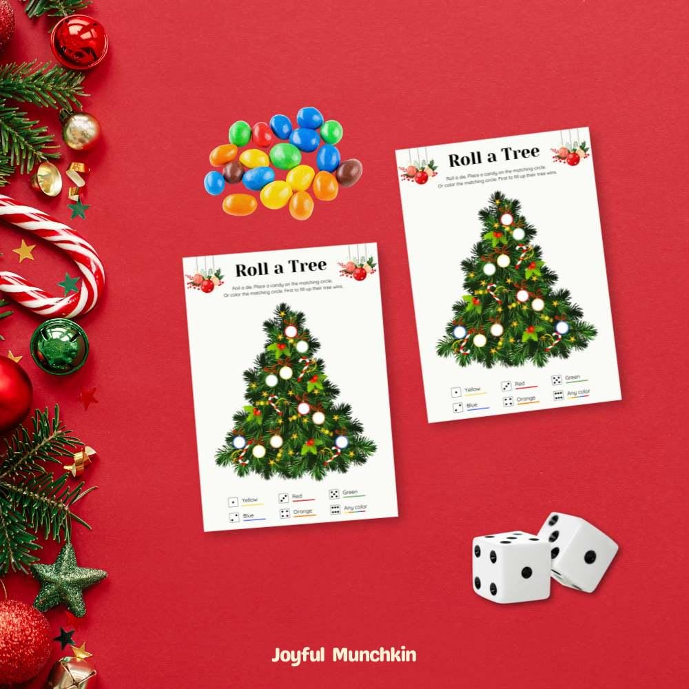 Roll a Tree Dice Game, Printable Christmas Family Kids Party Game ...