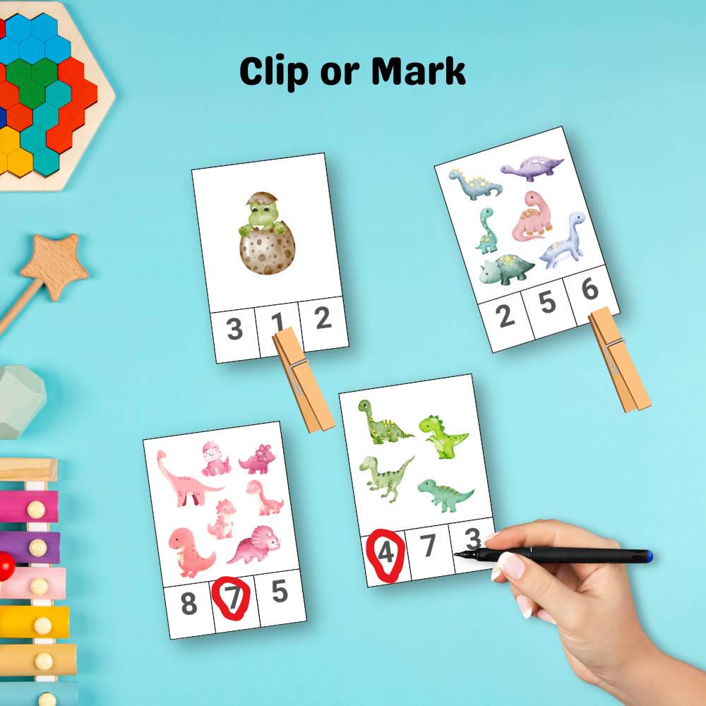 Dinosaur Count and Clip Cards, Printable Dino Clip Card, Number ...