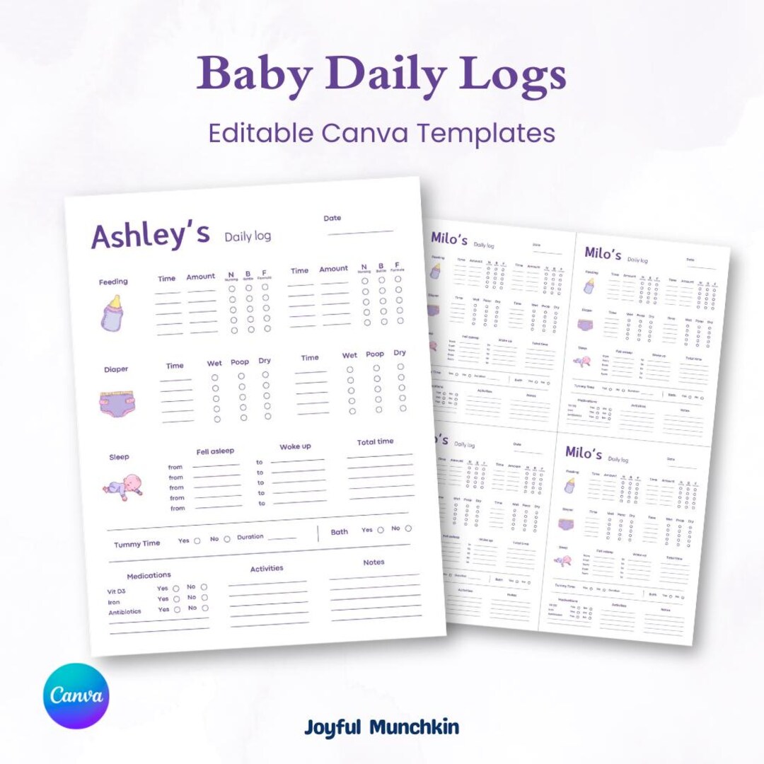 Baby Care Daily Log Canva Template, Baby Report Log, Infant Daily Log ...