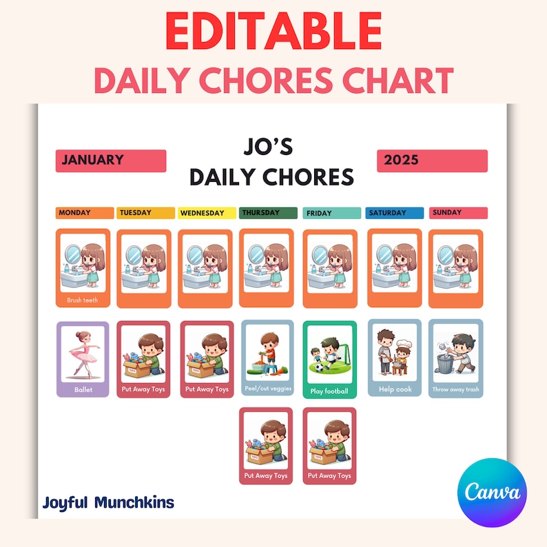 Morning Evening Schedule Editable Visual Routine Chores Chart for Kids ...