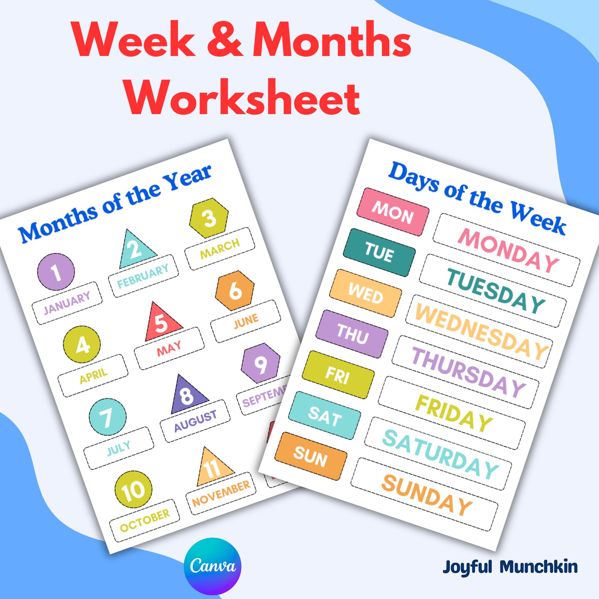 Days of the Week Months of the Year, Printable Kids Digital Planner ...