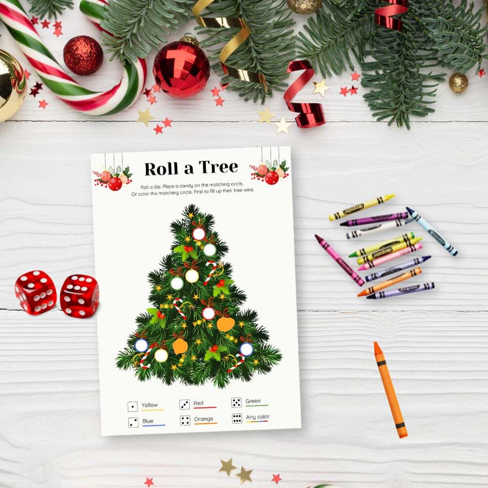 Roll a Tree Dice Game, Printable Christmas Family Kids Party Game ...
