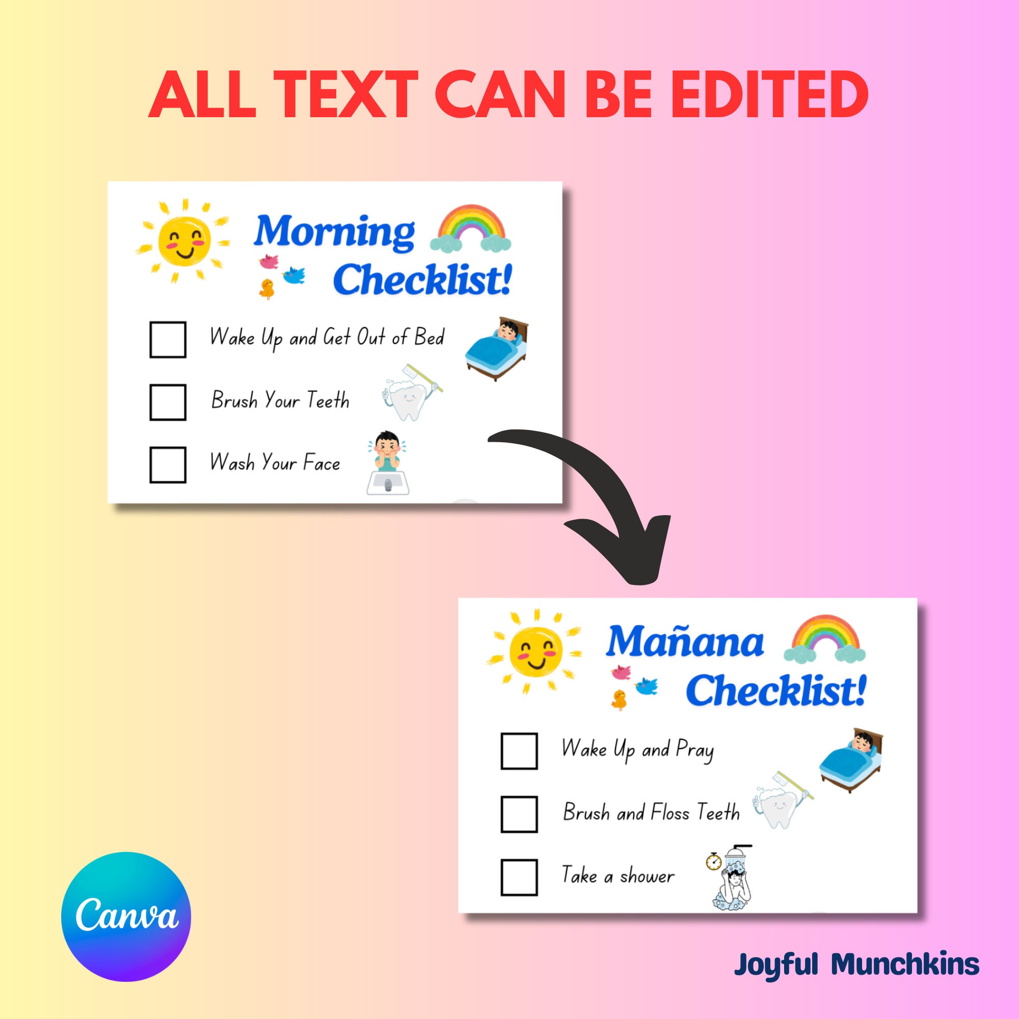 Printable Kids Digital Planner, Canva Editable Daily Weekly Routine ...