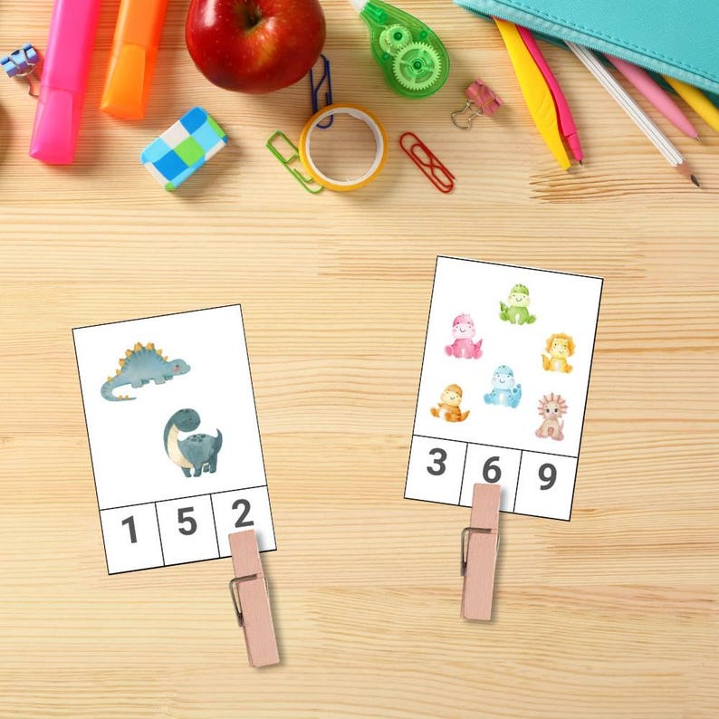 Dinosaur Count and Clip Cards, Printable Dino Clip Card, Number ...