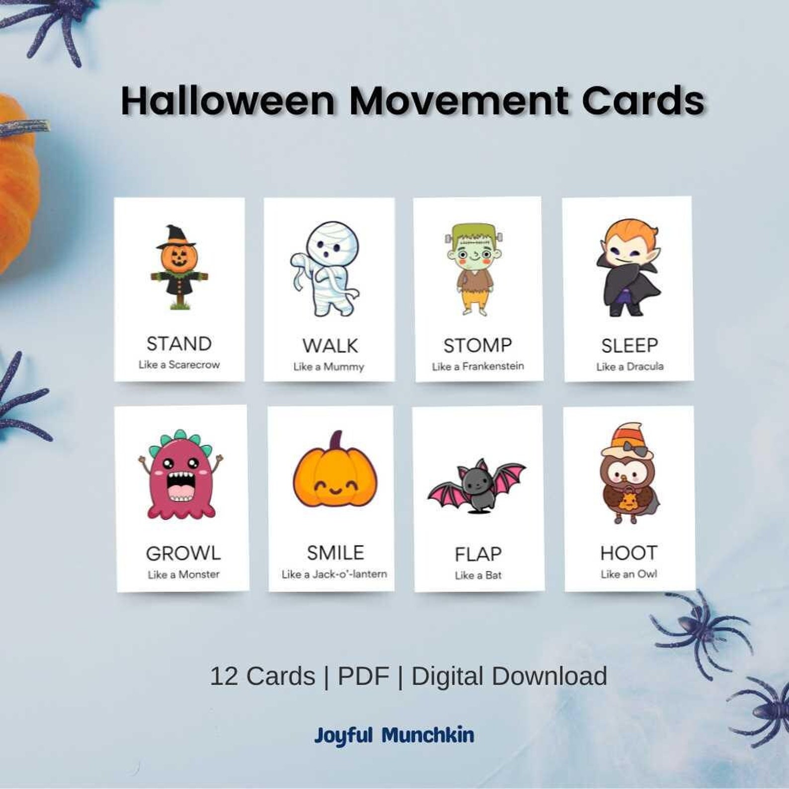 Halloween Movement Cards for Kids, Fall Activity Bundle, Halloween ...