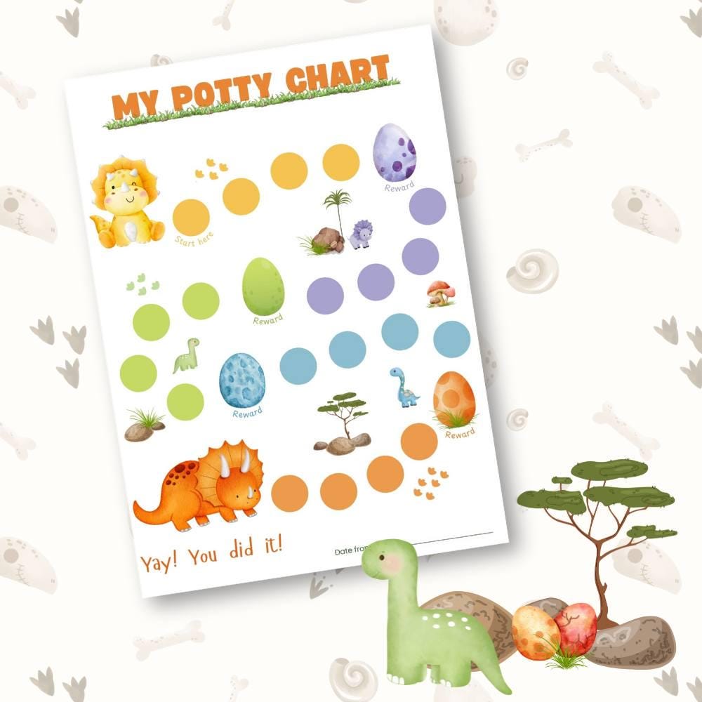 Dinosaur Potty Training Chart, Toddler Potty Training, Printable Dino ...