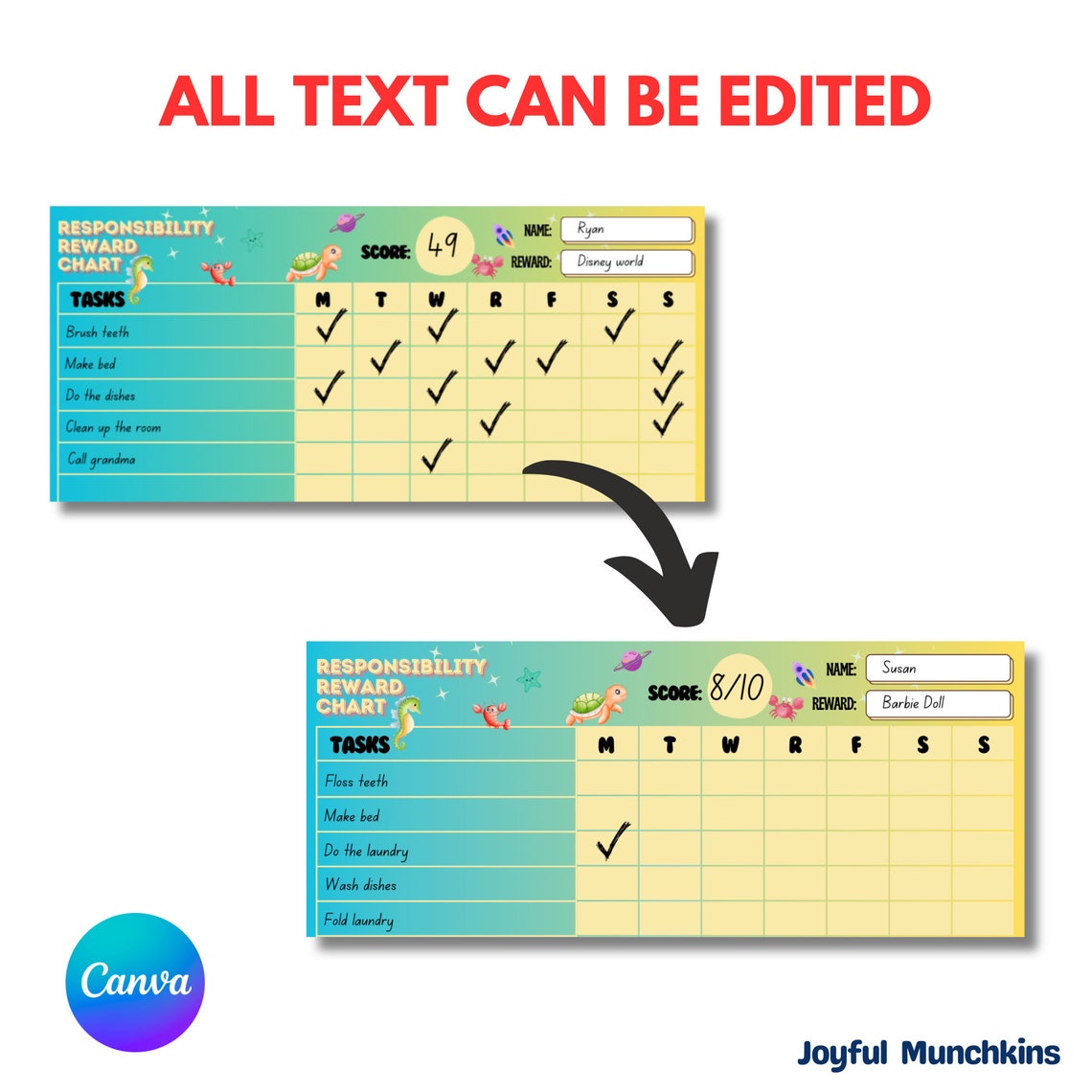 Printable Kids Reward Tracker, Editable Rewards Chart, Chore Chart for ...