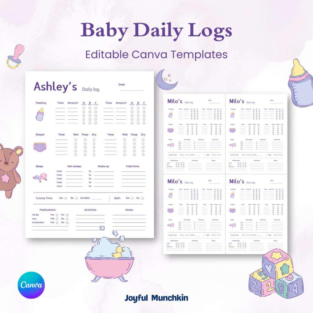 Baby Care Daily Log Canva Template, Baby Report Log, Infant Daily Log ...