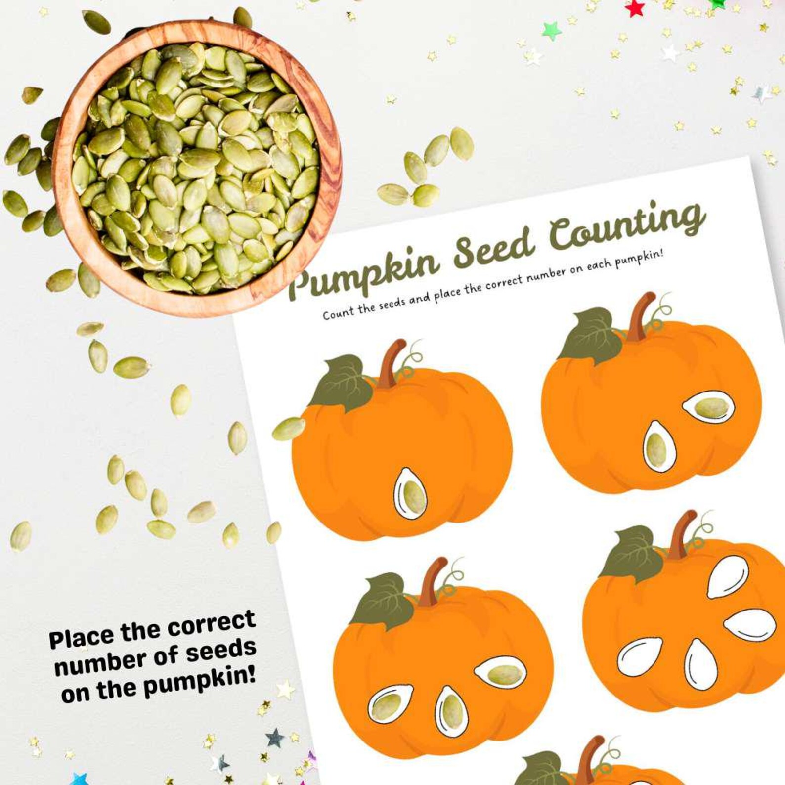Pumpkin Seed Counting Printable Activity Kids Fall Games Pumpkin Party ...