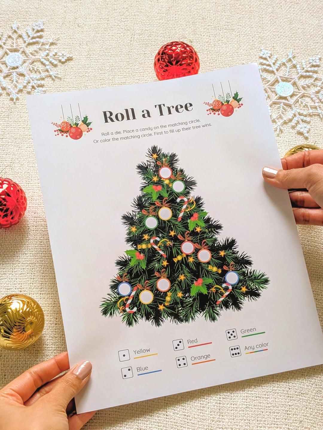 Roll a Tree Dice Game, Printable Christmas Family Kids Party Game ...