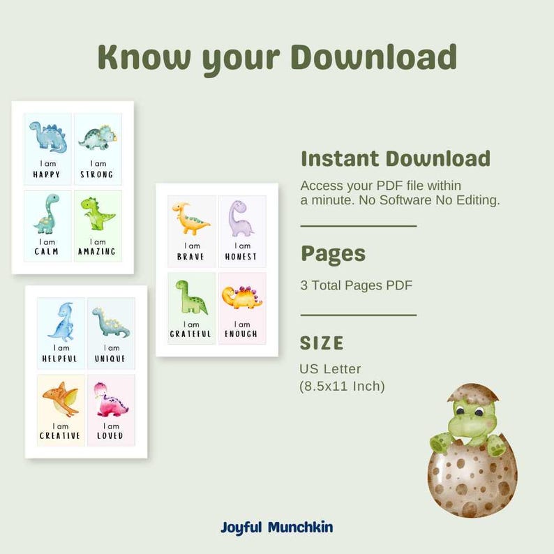 Dino Affirmation Cards for Kids, Printable Dinosaur Cards, Dino Toddler ...