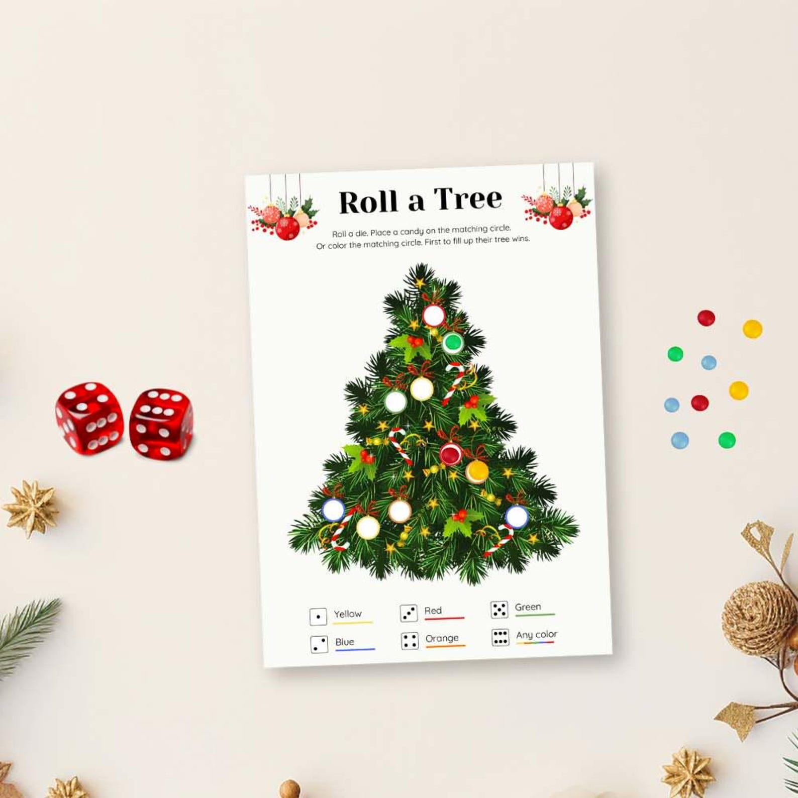 Roll a Tree Dice Game, Printable Christmas Family Kids Party Game ...