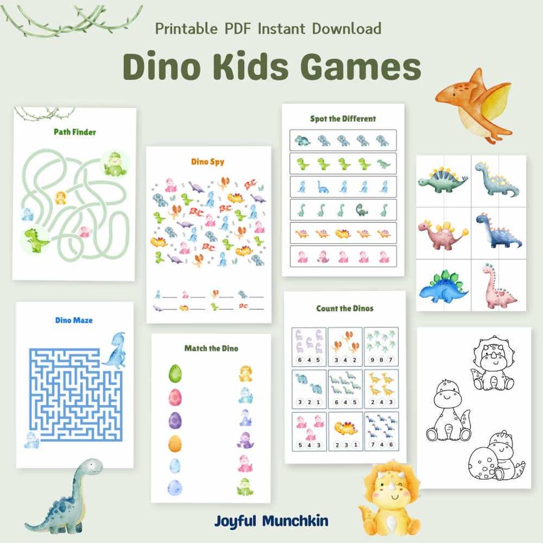 Dino Games for Kids, Printable 14 Dinosaur Party Games, Dino Coloring ...