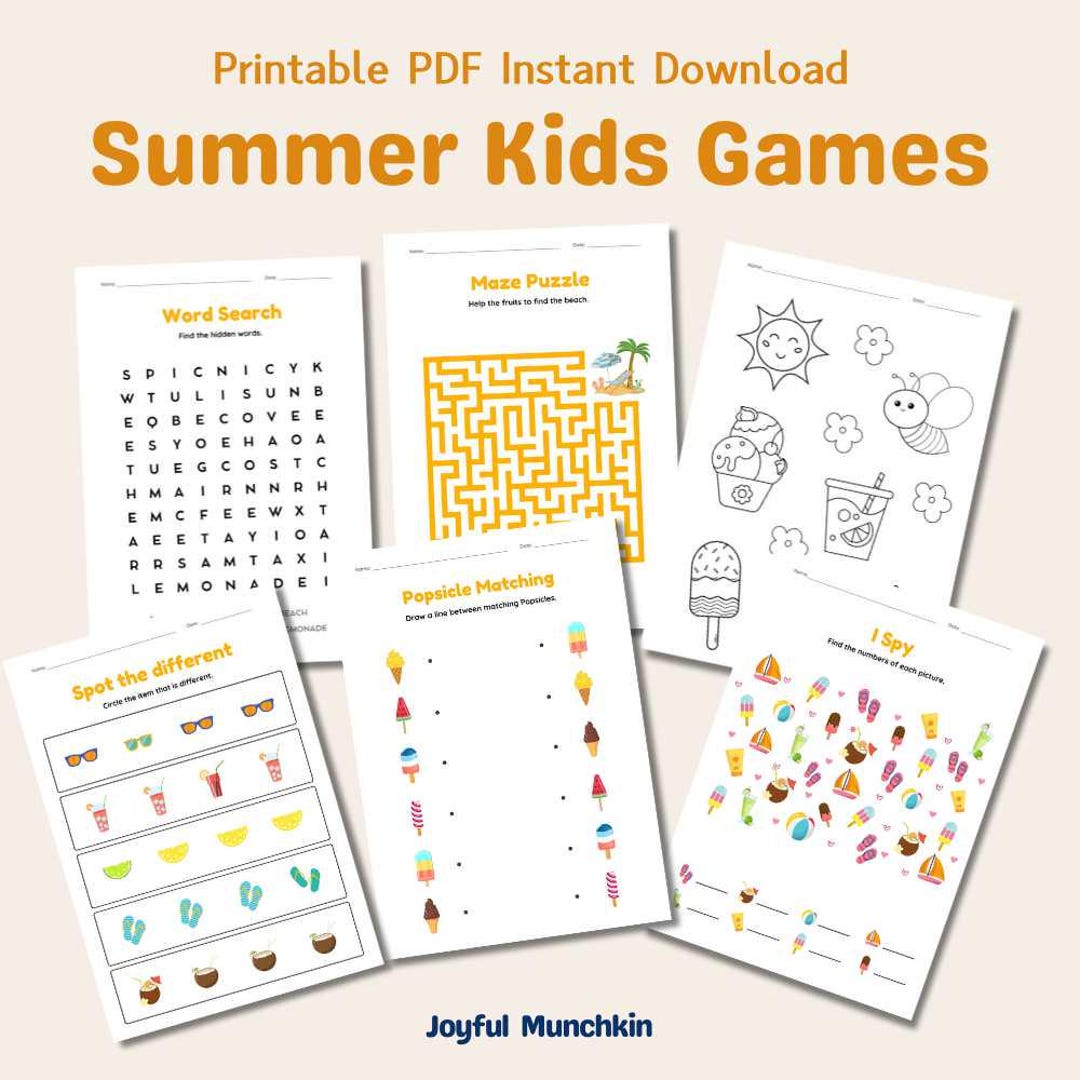 Summer Fun Activity Pages for Kids, Printable Summer Activity Bundle ...