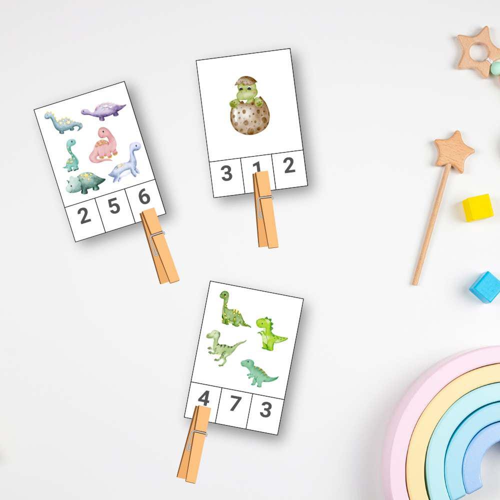 Dinosaur Count and Clip Cards, Printable Dino Clip Card, Number ...