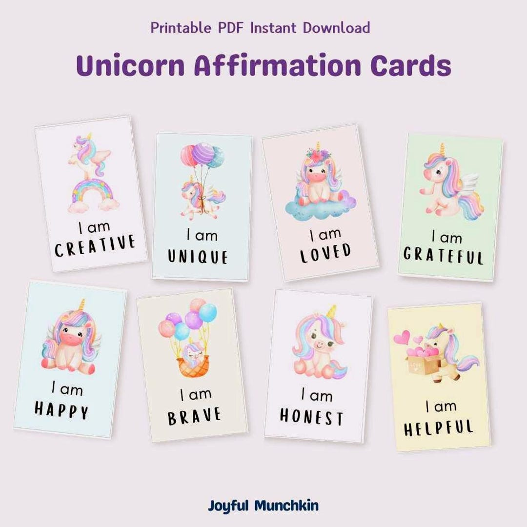 Unicorn Affirmation Cards for Kids, Printable Unicorn Cards, Fairy ...