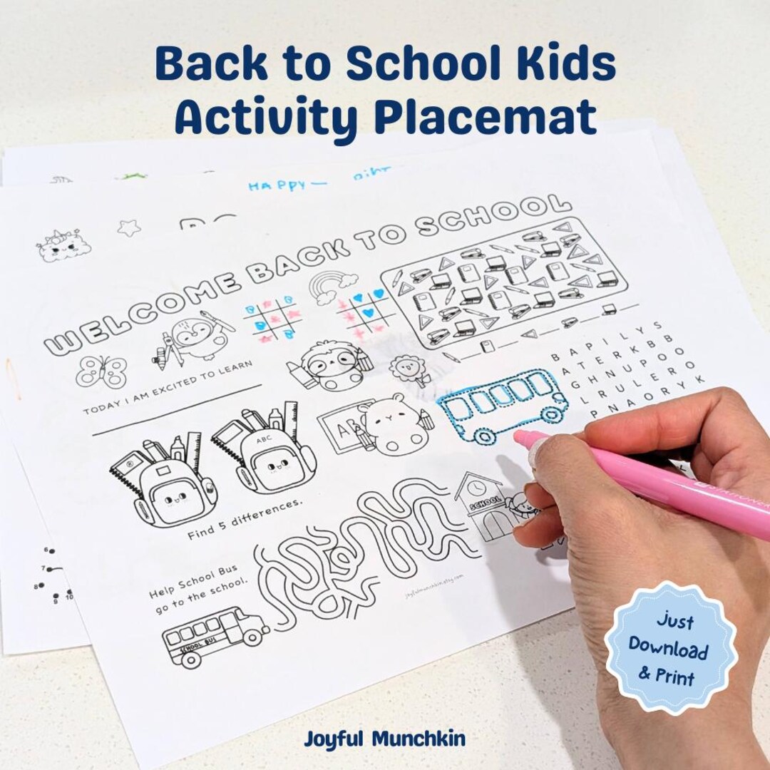 Back to School Activity Placemat Printable for Kids – Single Page ...
