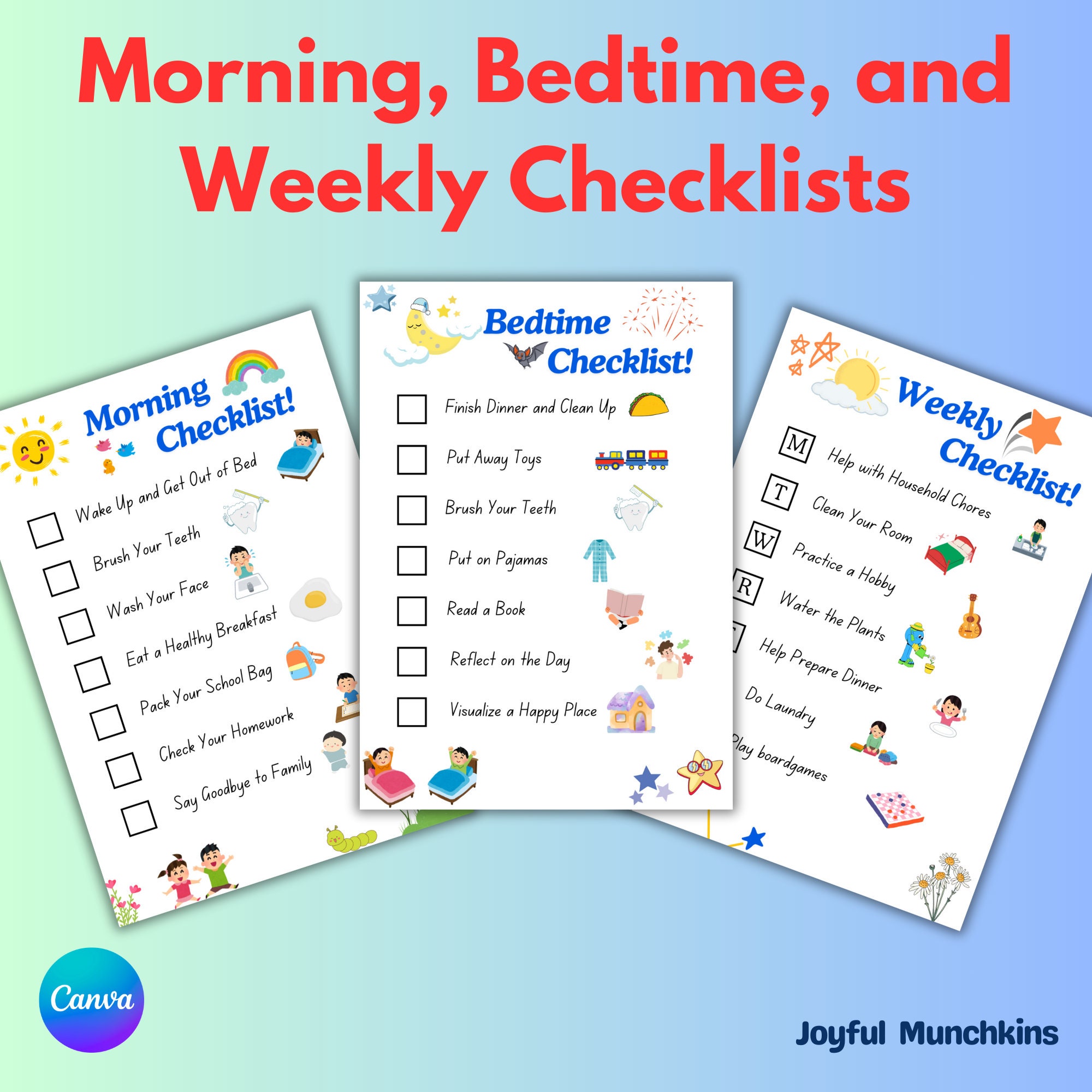Printable Kids Digital Planner, Canva Editable Daily Weekly Routine ...