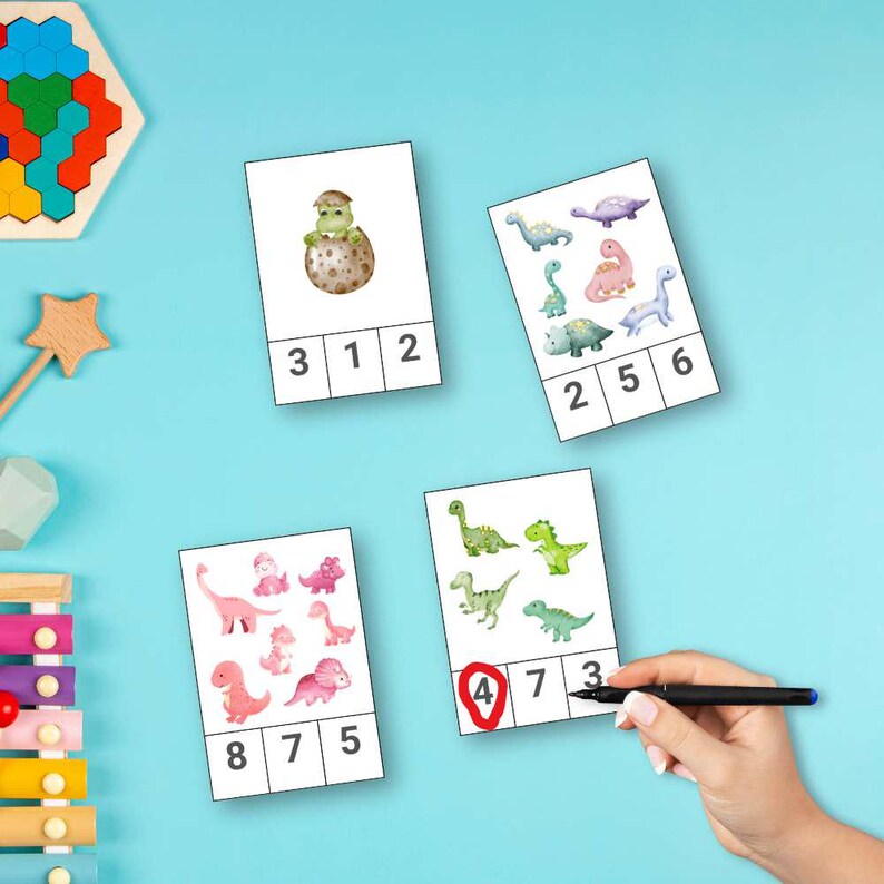 Dinosaur Count and Clip Cards, Printable Dino Clip Card, Number ...