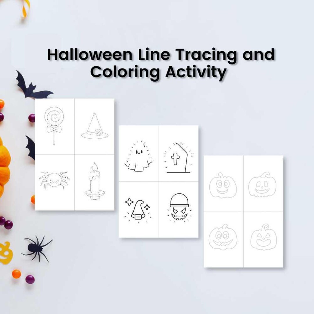Halloween Line Tracing and Coloring for Kids, Fall Activity Bundle ...