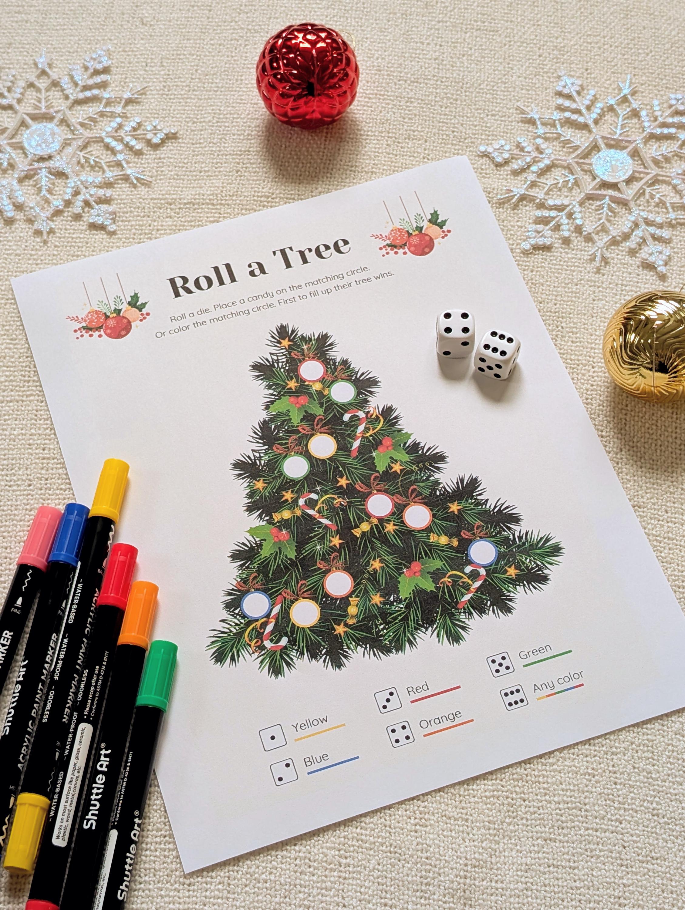 Roll a Tree Dice Game, Printable Christmas Family Kids Party Game ...