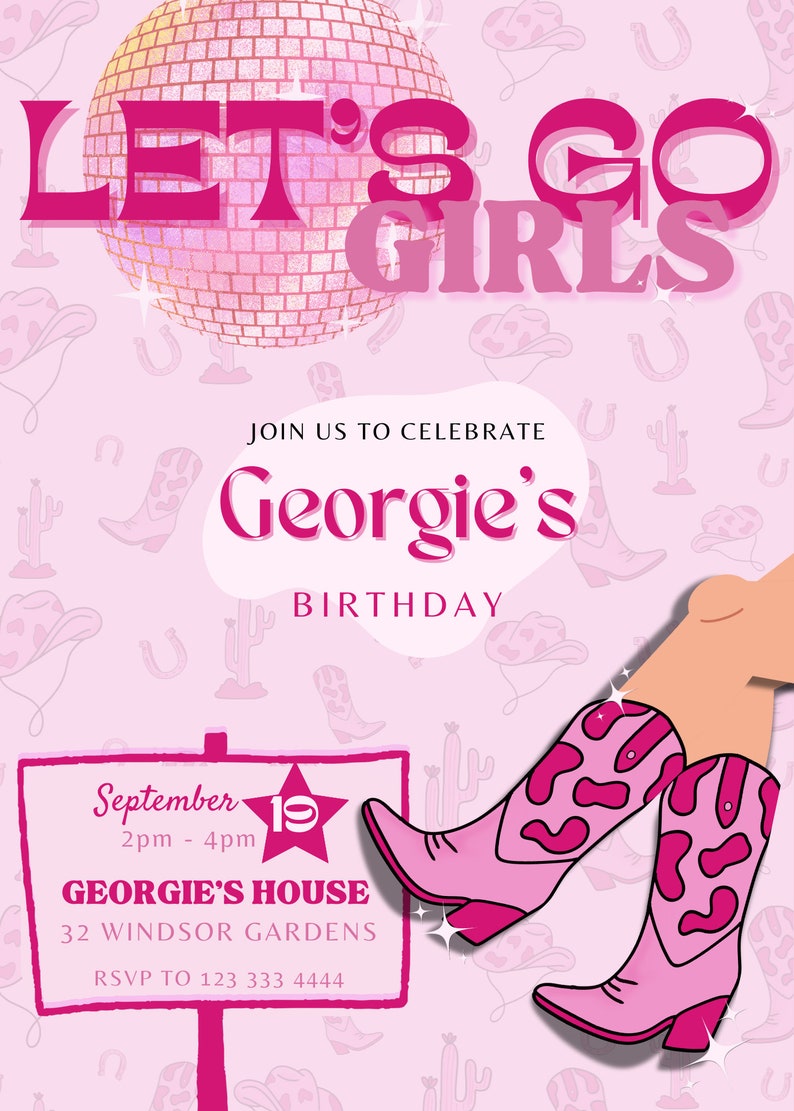 Pink Rodeo Let's Go Girl Cowgirl Invite for Birthday Party ...