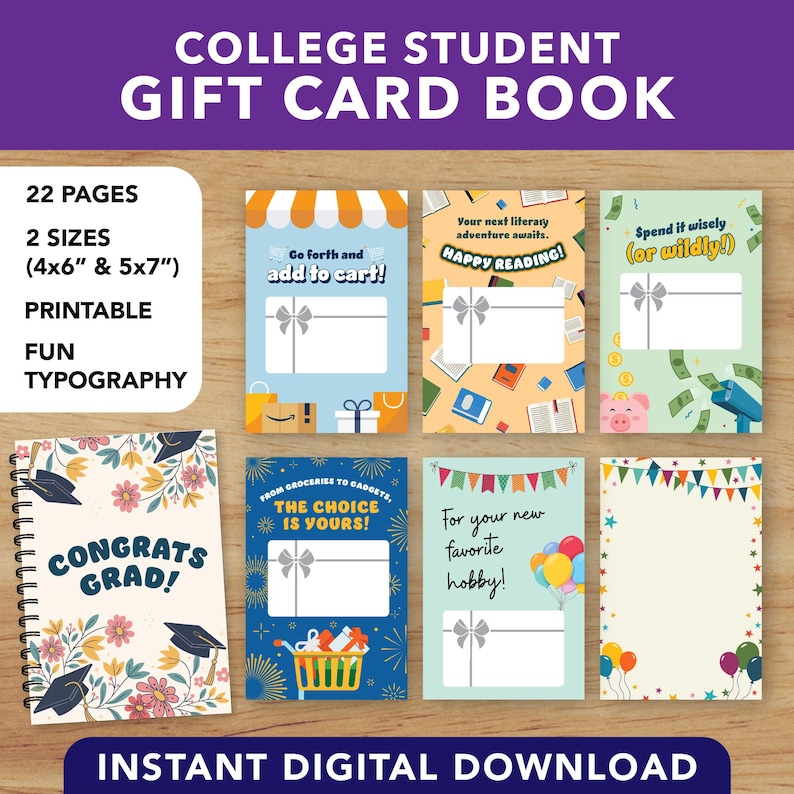 Printable College Gift Card Book, High School Graduation Gift for Grads ...