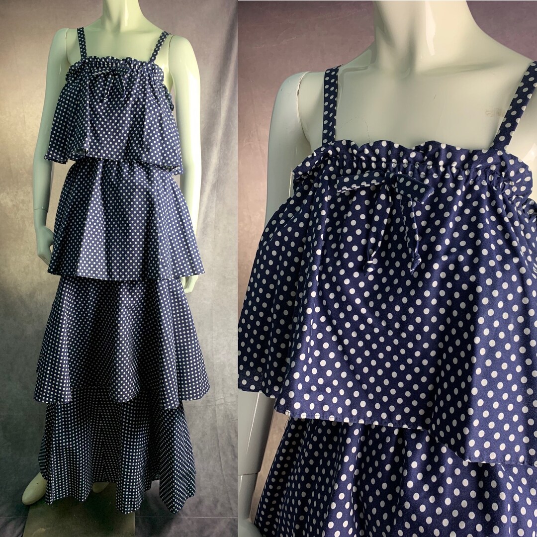 1970s Vintage Maxi Dress 70s Sundress Ruffled Polka Dot Cotton - Etsy