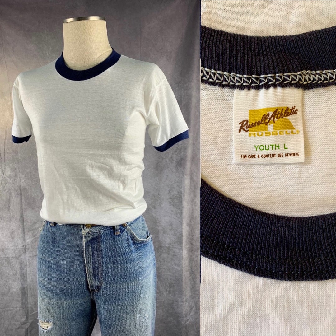 Vintage 1970s Blue Ringer T-shirt 70s Russell Athletic Thin NOS Tee XS ...