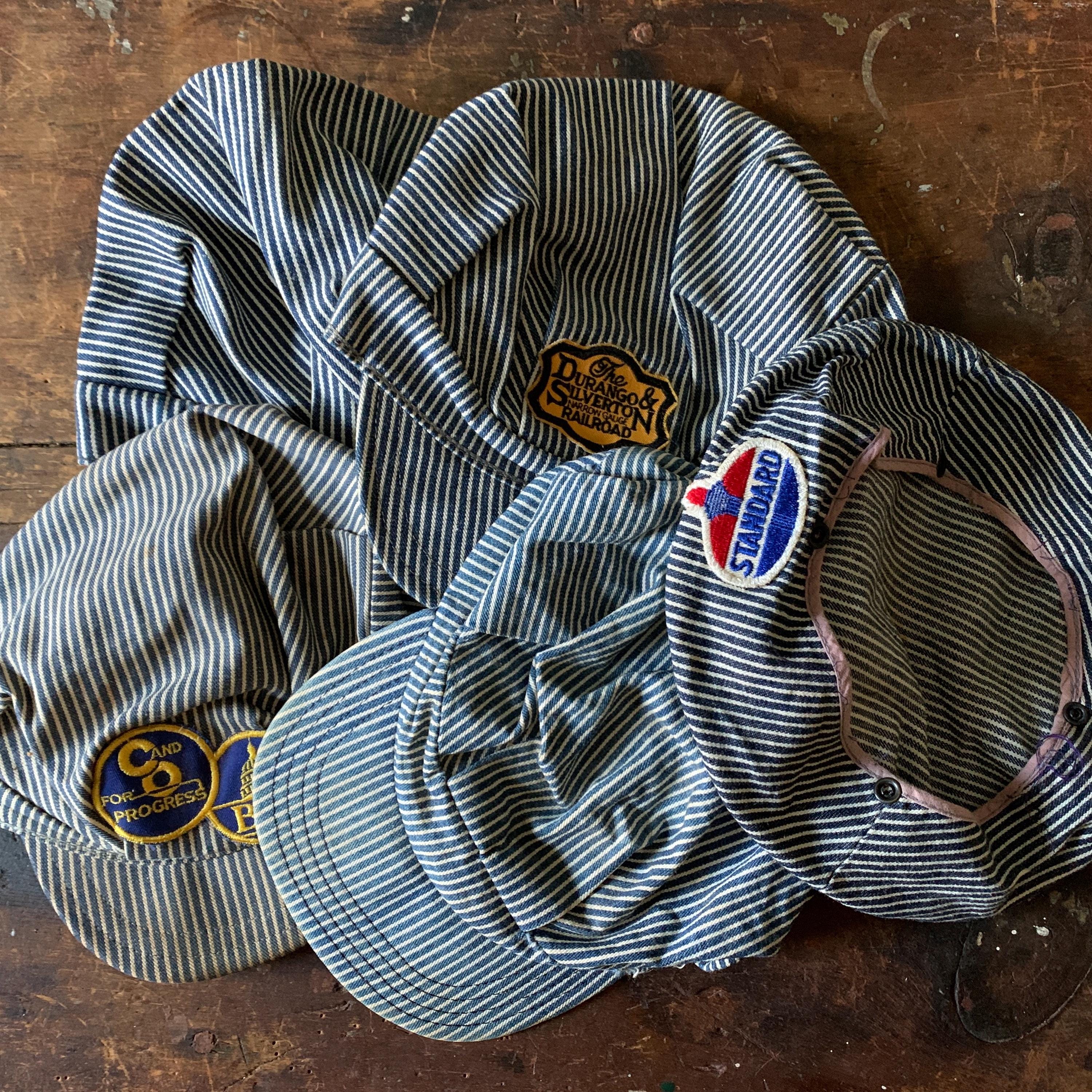 Vintage Hickory Stripe Denim Railroad Engineer Caps Hats - Lot of (5 ...