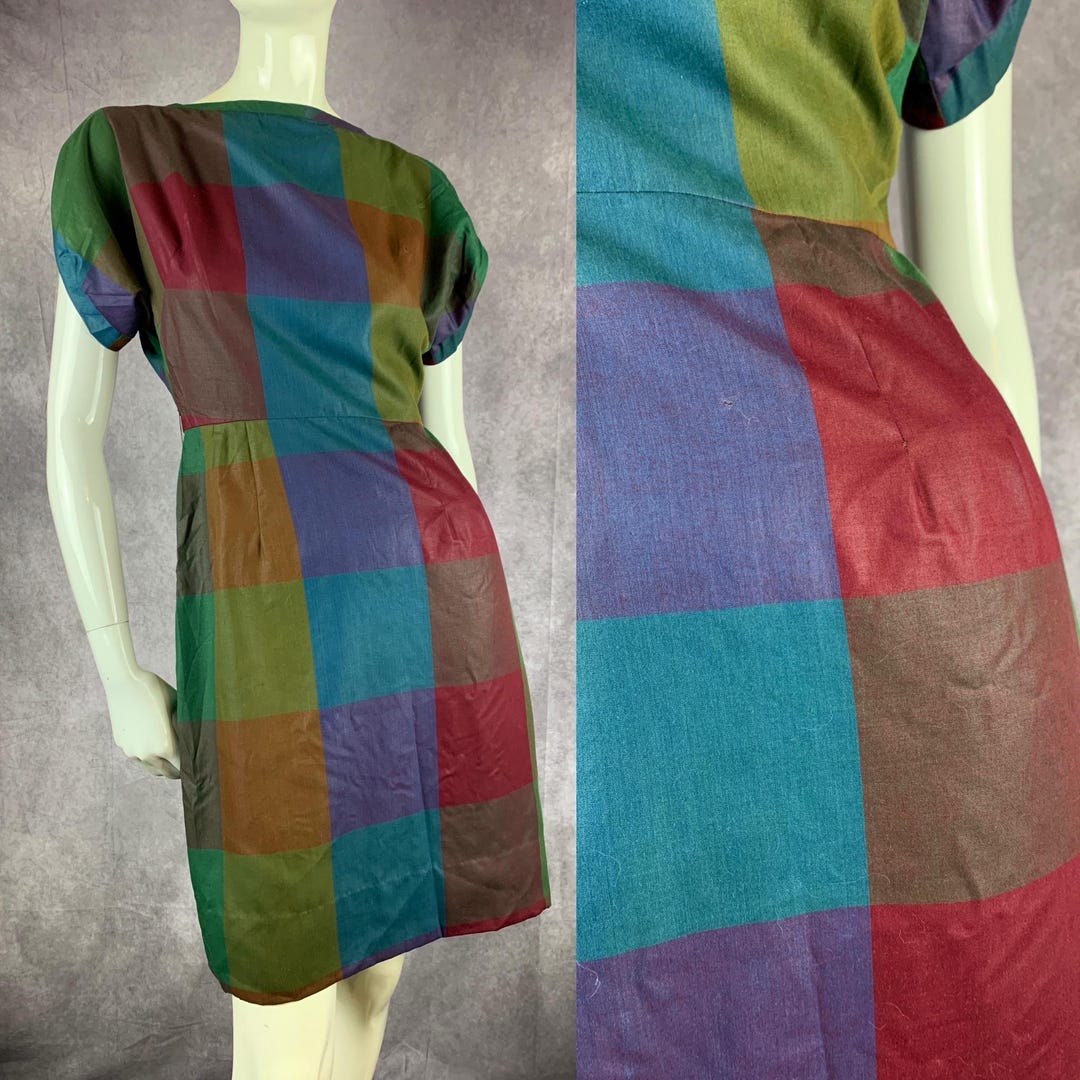 Vintage 1950s 1960s Color Block Print Dress XS - Etsy