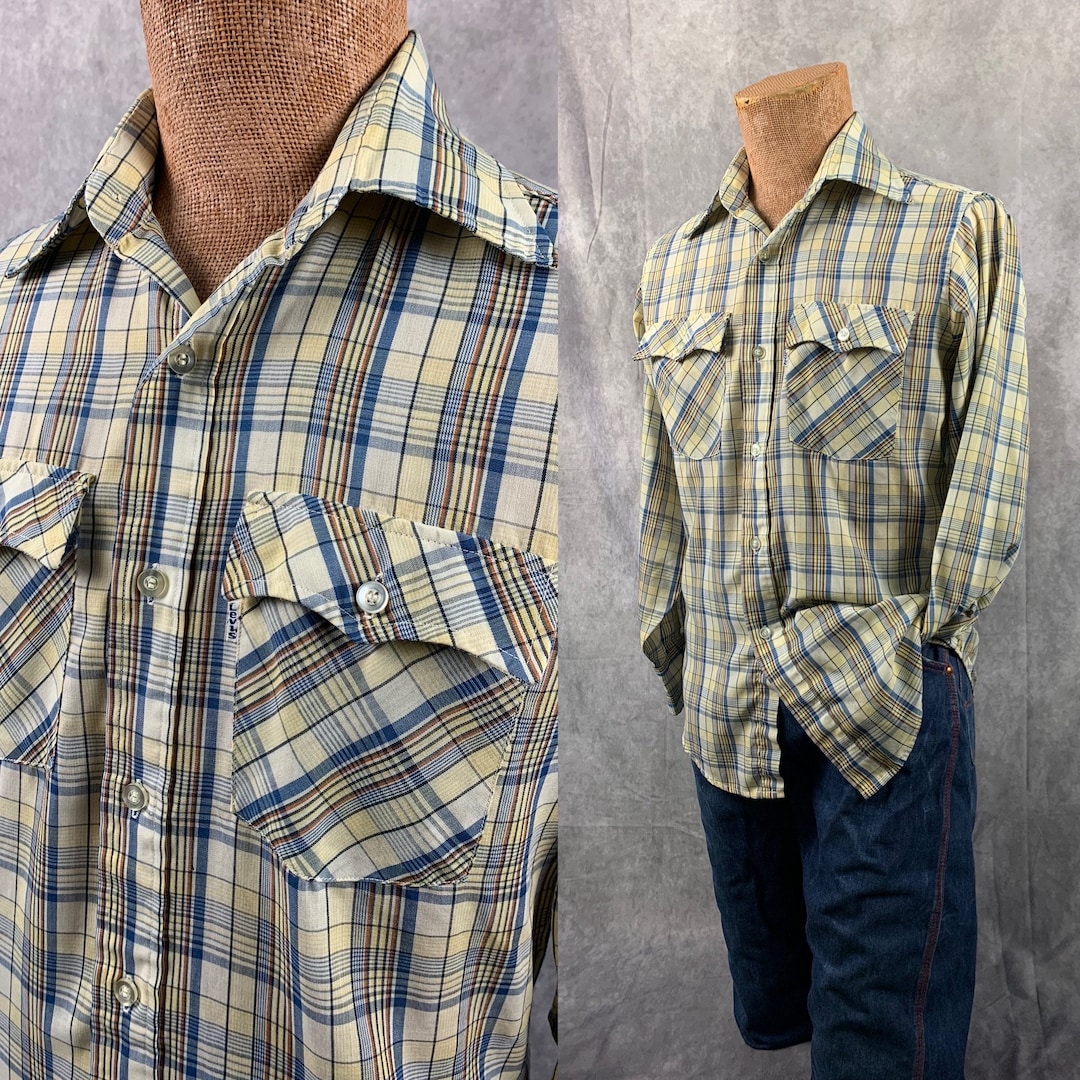 Mens Vintage Levis Shirt 80s Western Style Blue Plaid Cowboy - Etsy