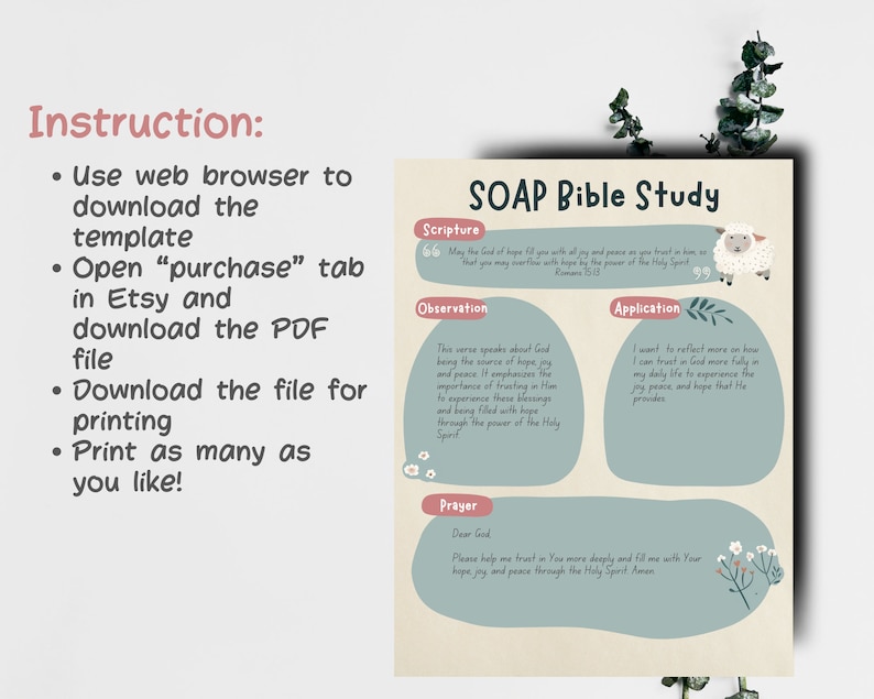 SOAP Bible Study Printable Template SOAP Method Bible Study Journal ...