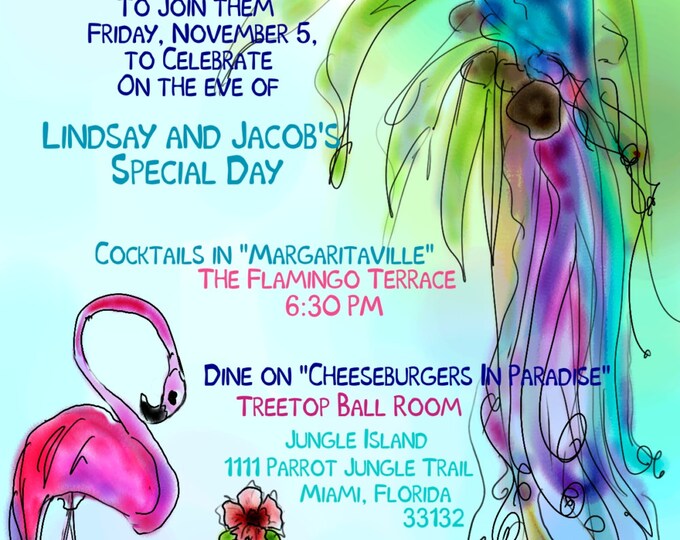 Jimmy Buffet Party Invite, Parrot, Tropical Invite, Wedding Shower ...