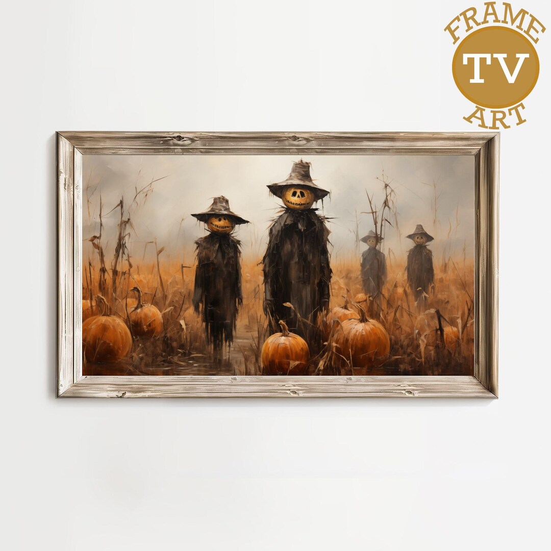 Pumpkin Scarecrow Frame TV Art Spooky Scarecrow Digital Download Creepy ...
